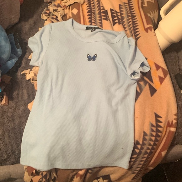 Tops | Blue Butterfly Shirt | Poshmark